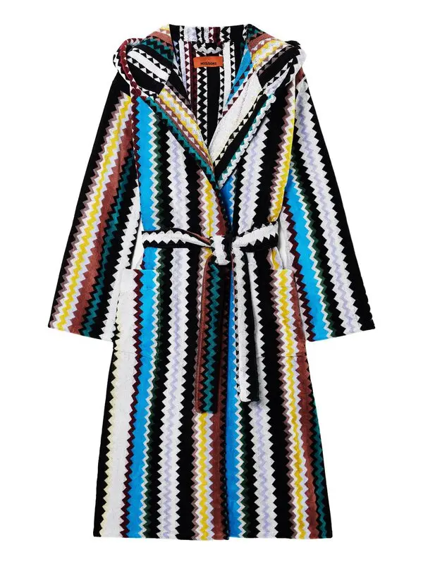 Missoni Curt Hooded Striped Cotton-terry Robe - Blue
