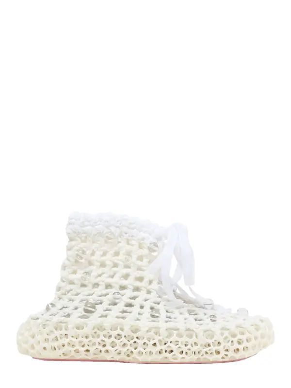 SUSAN FANG Crochet Beaded Ankle Boots - White