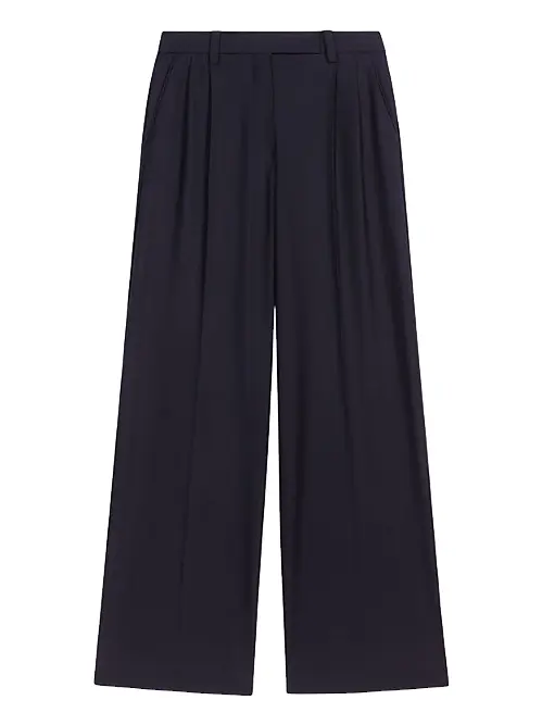 Maje Pressed-creases Pleated Wide-leg Mid-rise Trousers - Noir / Gris