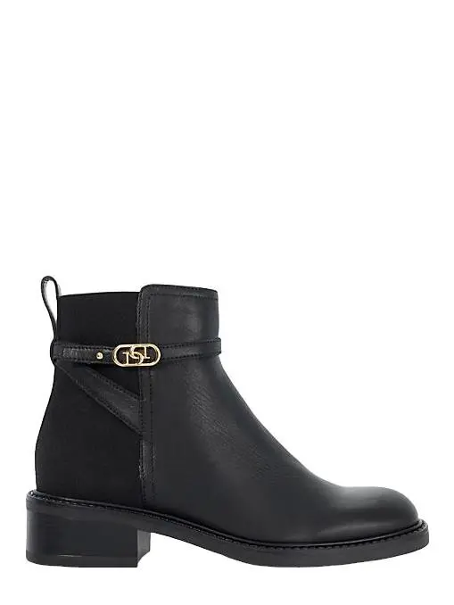 DUNE Praisley Brand-buckle Leather Ankle Boots - Black Leather