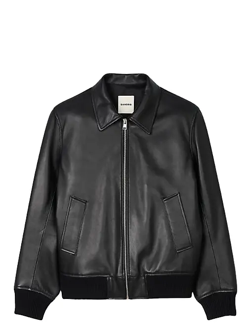Sandro Relaxed-fit Leather Jacket - Noir / Gris