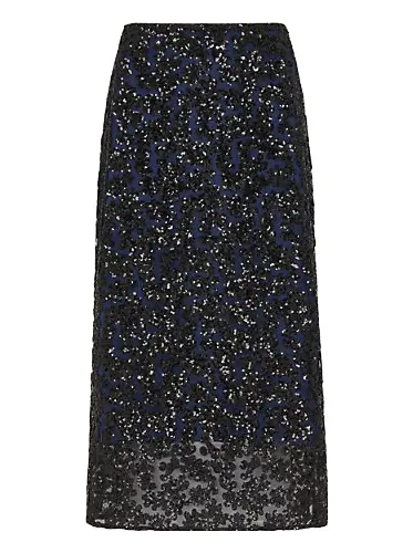 Whistles Floral-pattern Sequin Woven Midi Skirt - Black