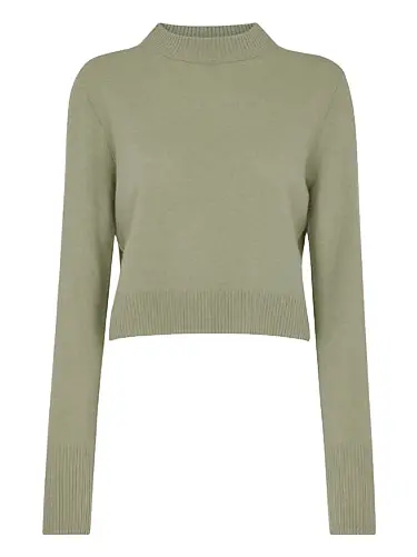 Whistles Round-neck Cropped Wool Jumper - Pale Green