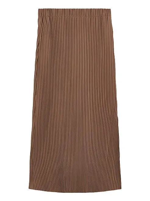 REISS Pippa Pleated Stretch-jersey Midi Skirt - Chocolate