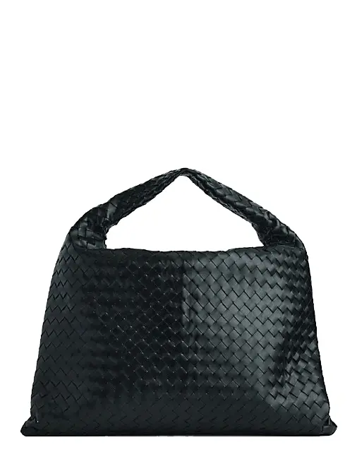 Bottega Veneta Hop Large Leather Shoulder Bag - Black-m Brass