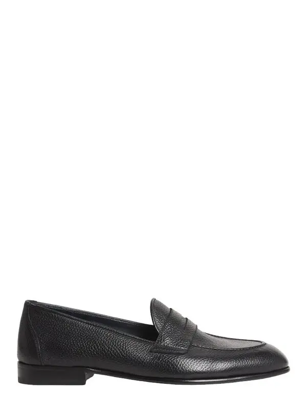 Brioni Grained Deerskin Leather Appia Loafers - Black