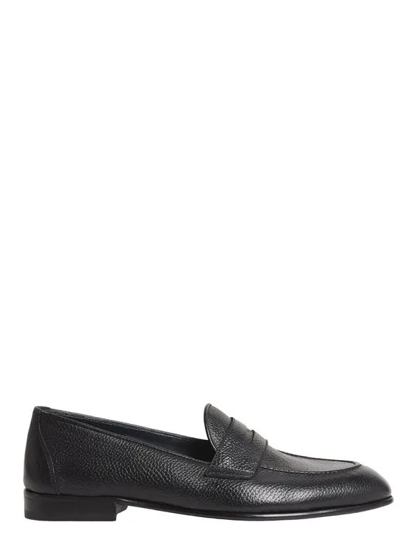 Brioni Grained Deerskin Leather Appia Loafers - Black