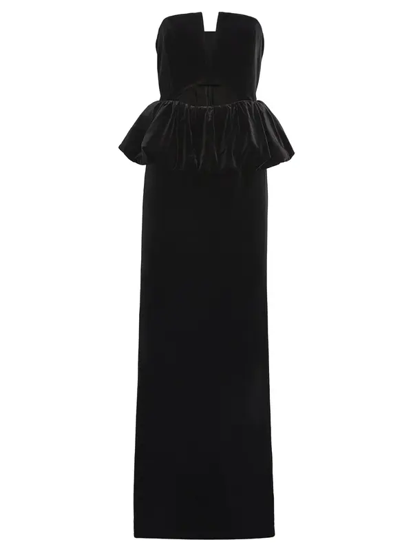 SELF-PORTRAIT Velvet Peplum Maxi Dress - Black