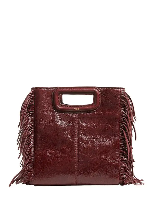 Maje Cracked Leather Fringed M Bag - Red