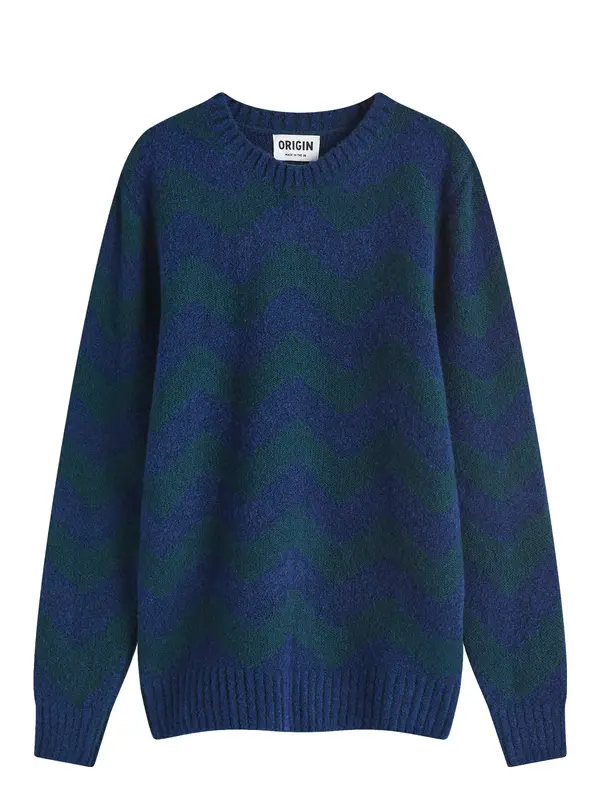 COUNTRY OF ORIGIN Thames Stripe Knit Jumper - Navy Tartan