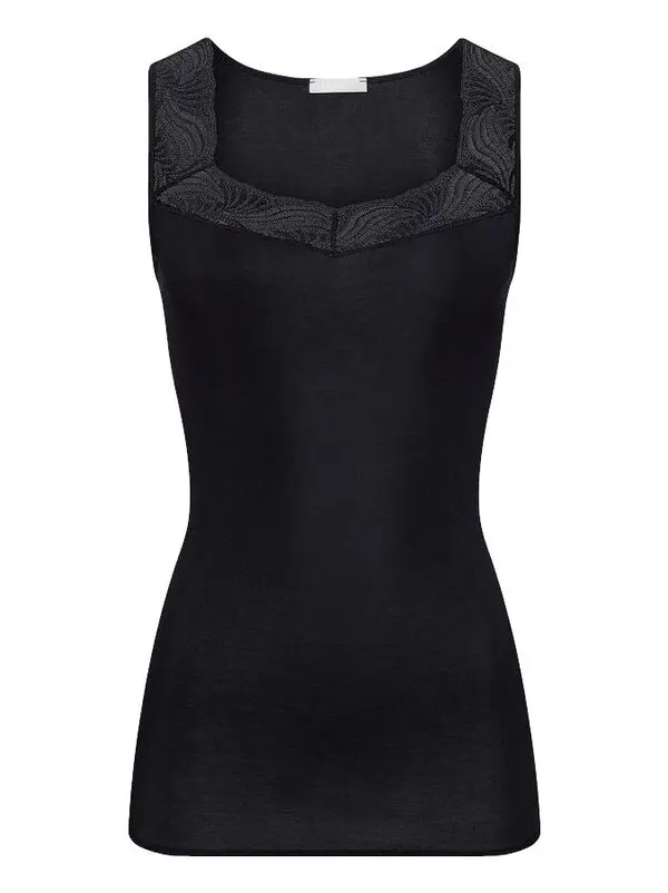 Hanro Cotton Delight Lace-trim Tank - Black
