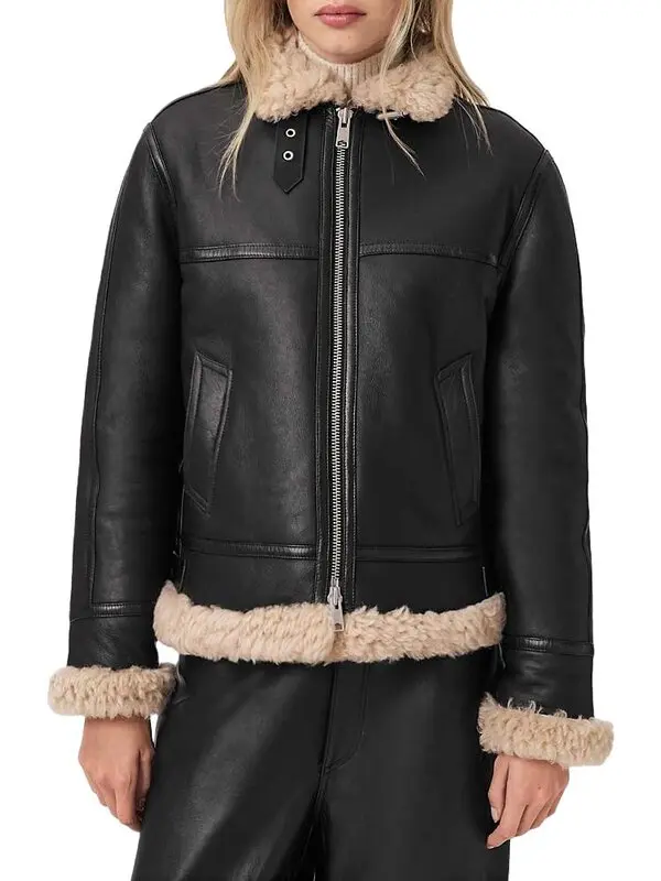 ALLSAINTS Lorel Shearling Flying Jacket - Black/natural
