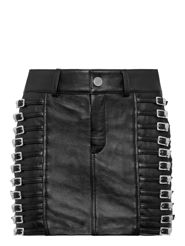 Philipp Plein Crystal-embellished Mini Leather Skirt - Black