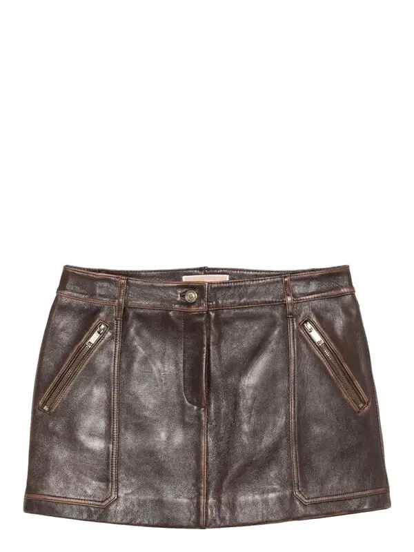 Michael Kors Leather Mini Skirt - Brown