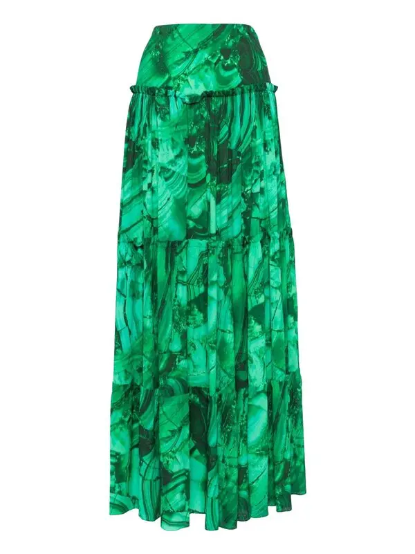 Roberto Cavalli Graphic Print Long Skirt - Green