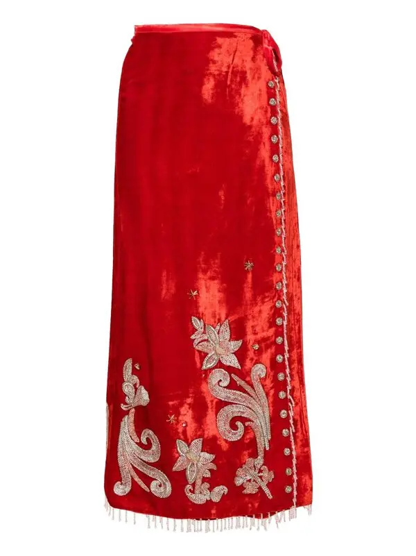 FORTE_FORTE Bead-detail Velvet Midi Skirt - Red