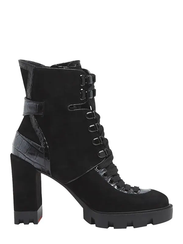 CHRISTIAN LOUBOUTIN Macademia Leather Combat Boots - Black
