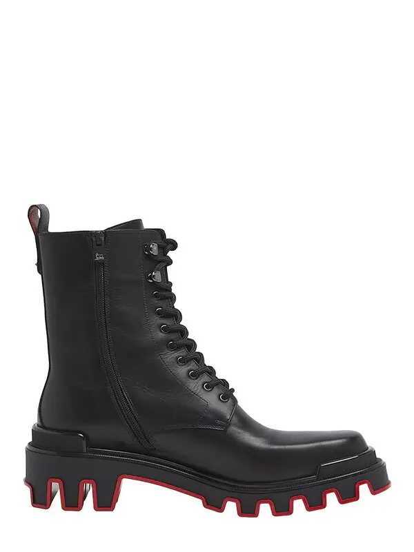 CHRISTIAN LOUBOUTIN Trott Dune Leather Combat Boots - Black
