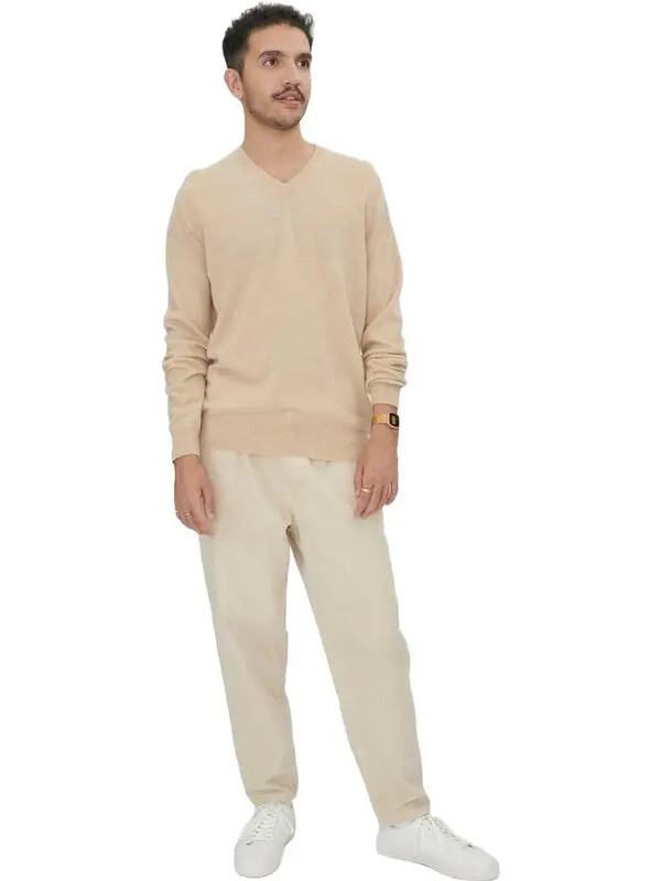 Gobi Cashmere Essential V-neck Cashmere Sweater - Beige