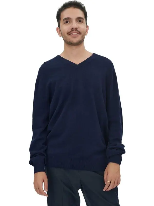 Gobi Cashmere Essential V-neck Cashmere Sweater - Navy