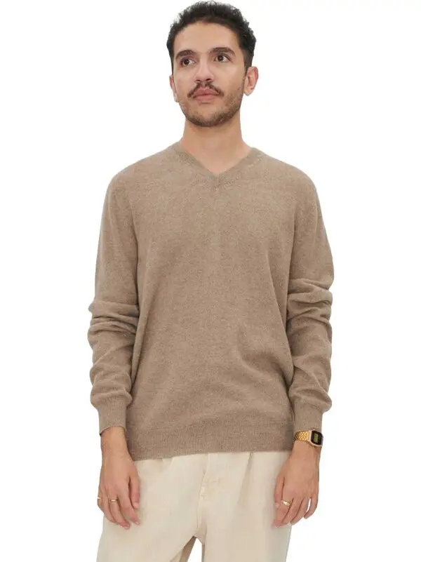 Gobi Cashmere Essential V-neck Cashmere Sweater - Taupe