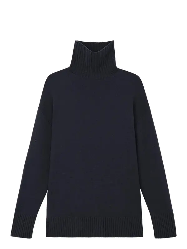 Lafayette 148 New York Cashmere Stand Collar Cocoon Sweater - Blue Ink