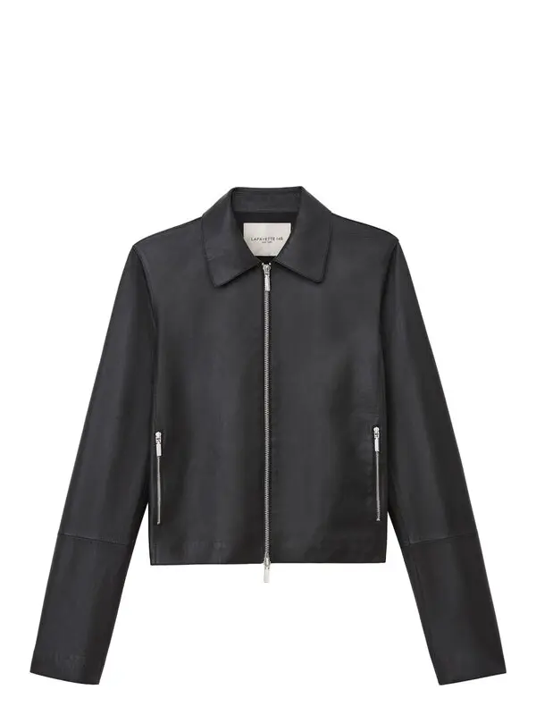 Lafayette 148 New York Leather Zip Cropped Jacket - Black