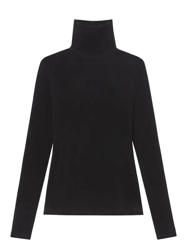 Lafayette 148 New York Plus-size Velvet Mesh Jersey Turtleneck Top - Black