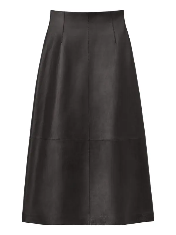 Lafayette 148 New York Nappa Leather High-waisted Midi Skirt - Black