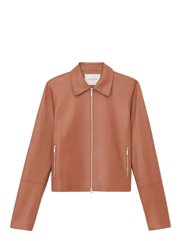 Lafayette 148 New York Nappa Lambskin Leather Zip Cropped Jacket - Copper