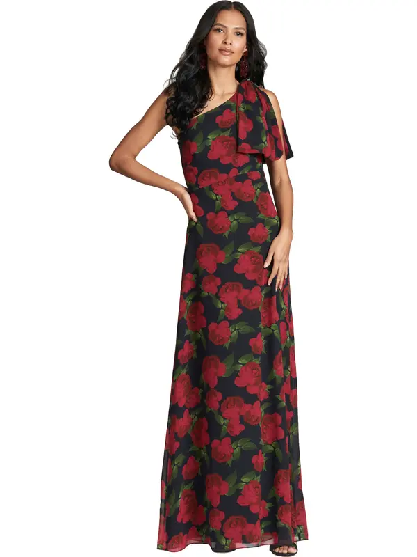 Sachin & Babi Chelsea Printed Poly Chiffon Gown - Ruby Tea Roses