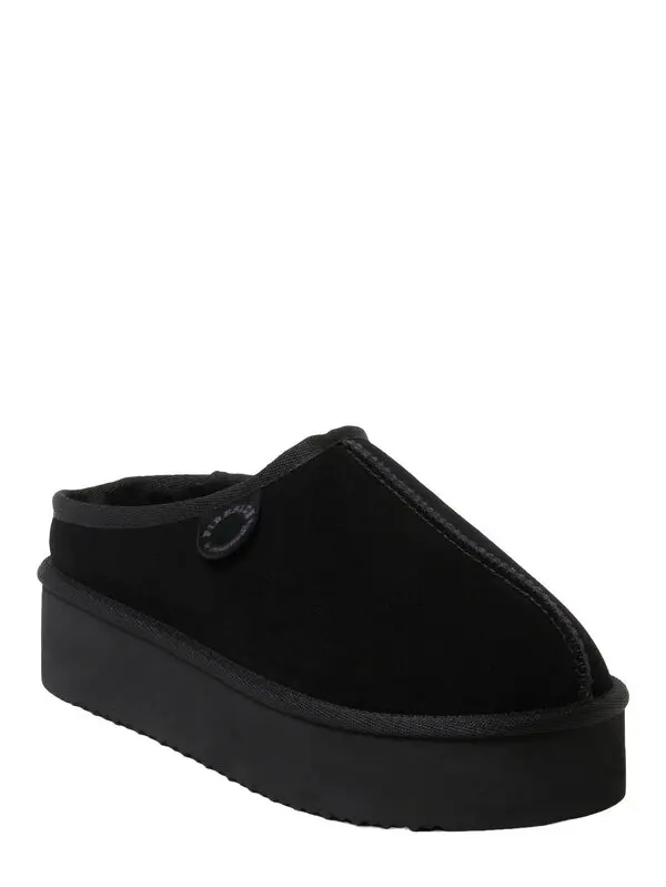 DEARFOAMS Fireside Queenstown Shearling Platform Clog Slipper - Black
