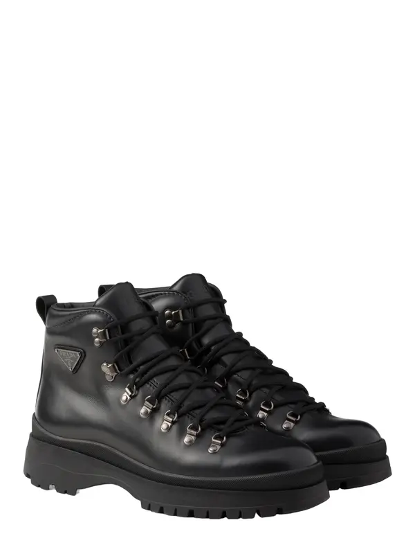 Prada Brixxen Leather Ankle Boots - Black