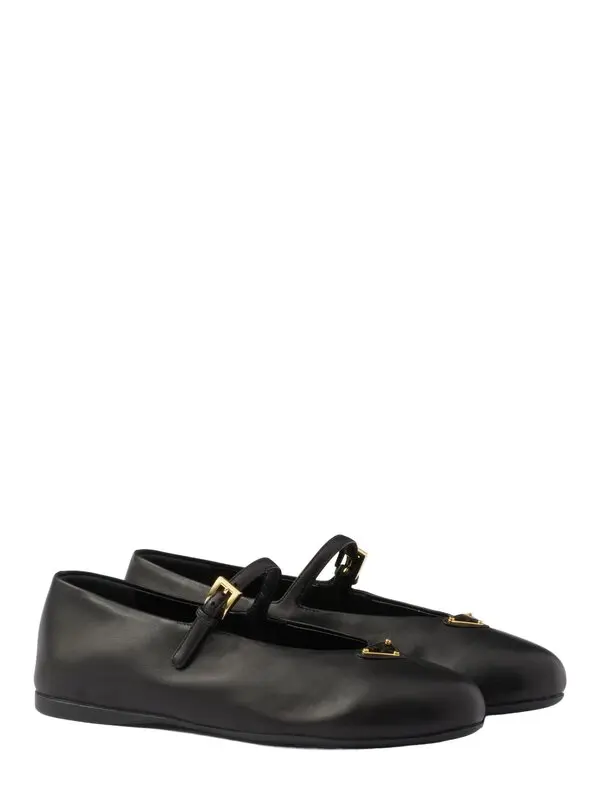 Prada Nappa Leather Ballerinas With Logo Buckle - Black
