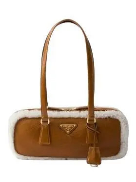 Prada Shearling Two-handle Bag - Cognac/natural