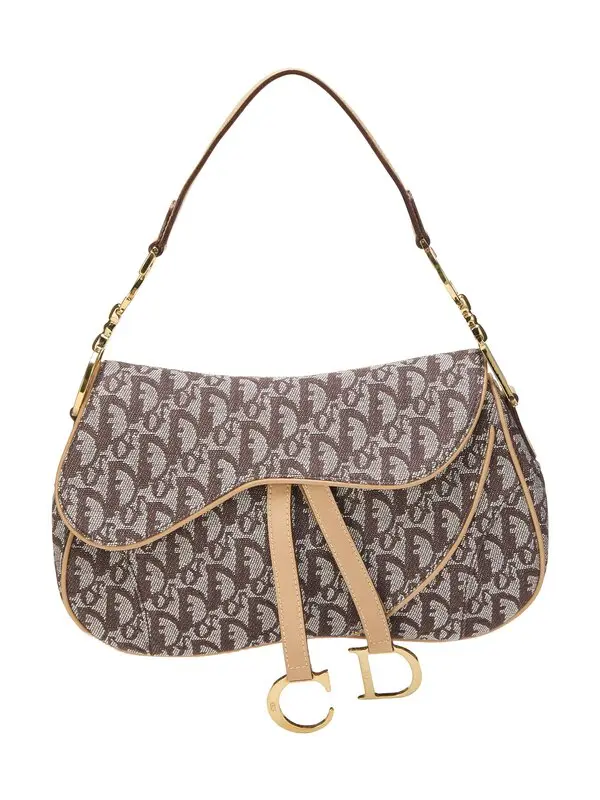 Dior Trotter Canvas Double Saddle Bag - Brown