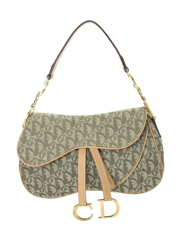 Dior Trotter Canvas Double Saddle Bag - Green