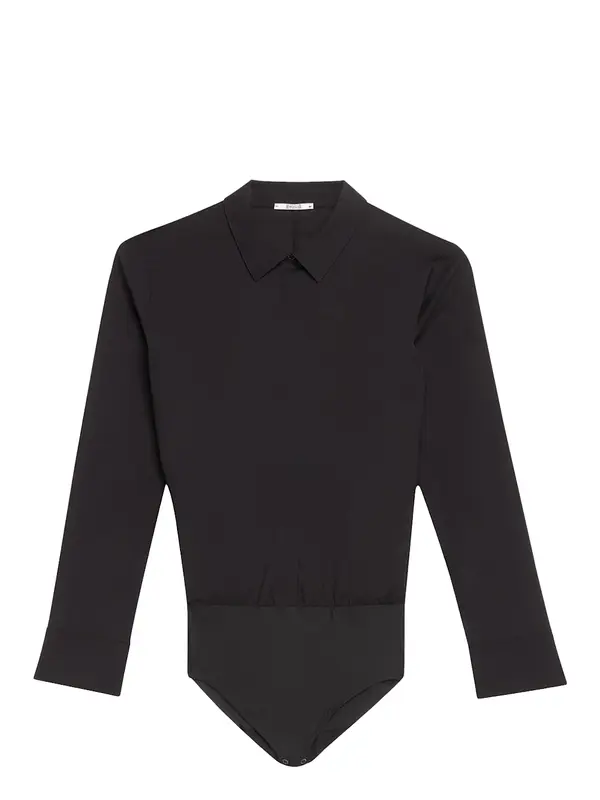 Wolford Cotton Poplin Blouse Bodysuit - Black