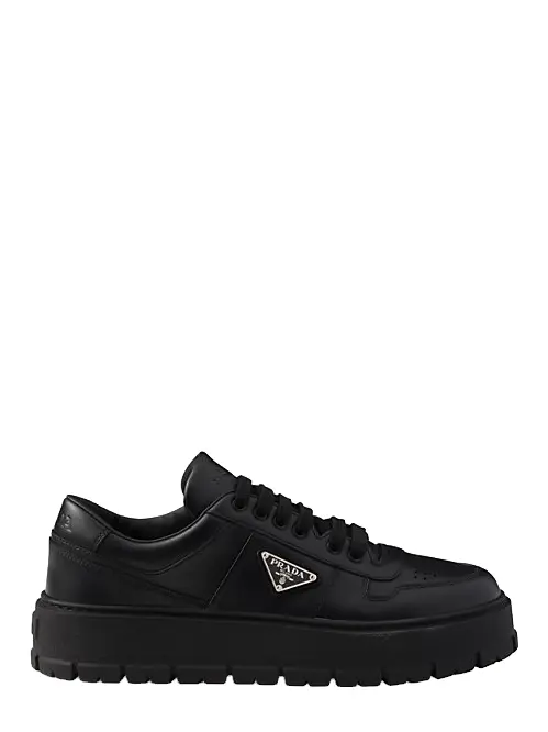 Prada Triangle-plaque Lace-up Leather Low-top Trainers - Black