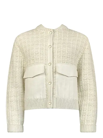 RO&ZO Textured-knit Relaxed-fit Knitted Bomber Jacket - Ivory