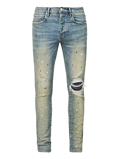 PURPLE BRAND Paint-effect Slim-leg Denim Jeans - Mid Blue