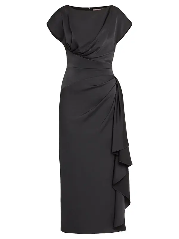 Lela Rose Florence Draped Midi Dress - Black
