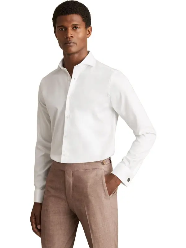 REISS Double Storm Double Cuff Double-cuff Two-fold Cotton Shirt - White