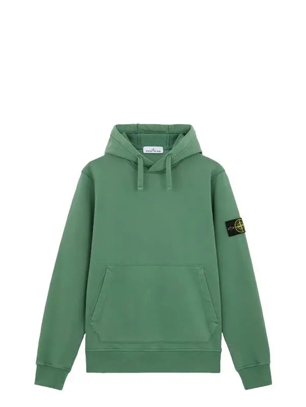 Stone Island Fleece Garment-dyed Hoodie - Sage Green