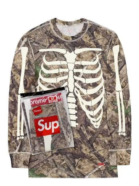 Supreme Hanes Bones Thermal Crew 1 Pack - Woodland Camo