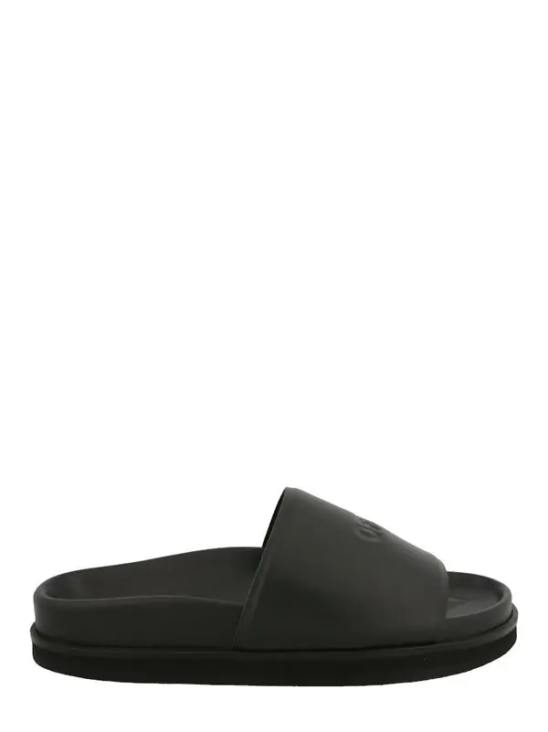 Off-White Cloud Stamp Leather Slides - Black