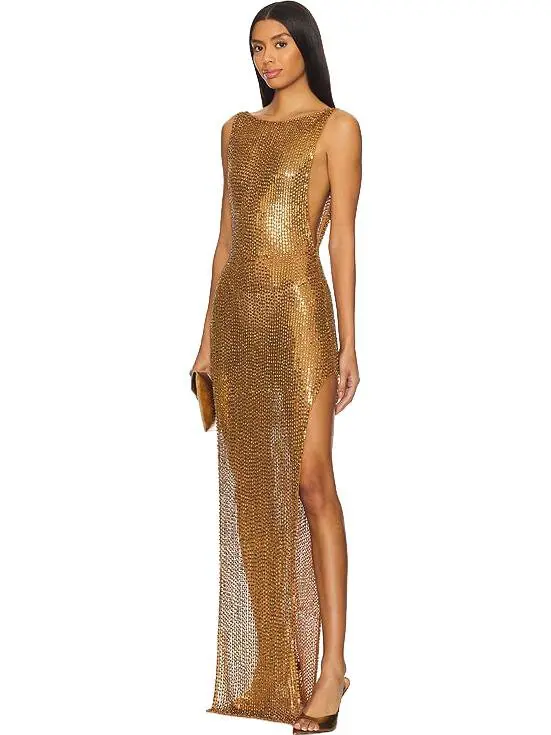 Retrofete Melania Crystal Dress - Cinnamon & Gold