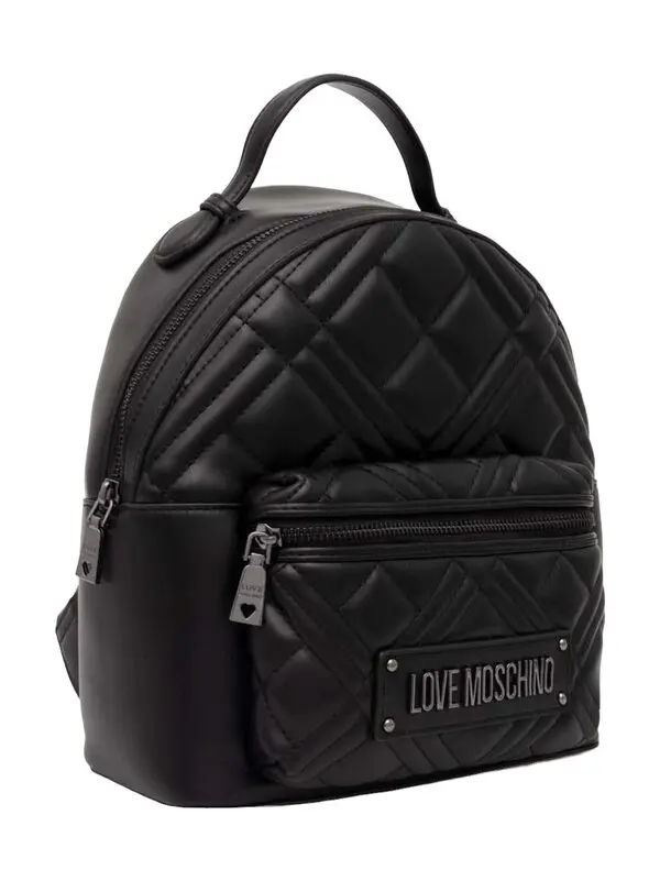 Moschino Quilted Backpack With Logo Lettering - Black