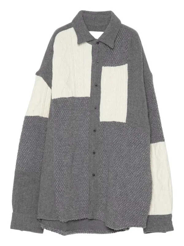 YOSHIOKUBO Long-sleeve Knitted-panels Shirt - Grey