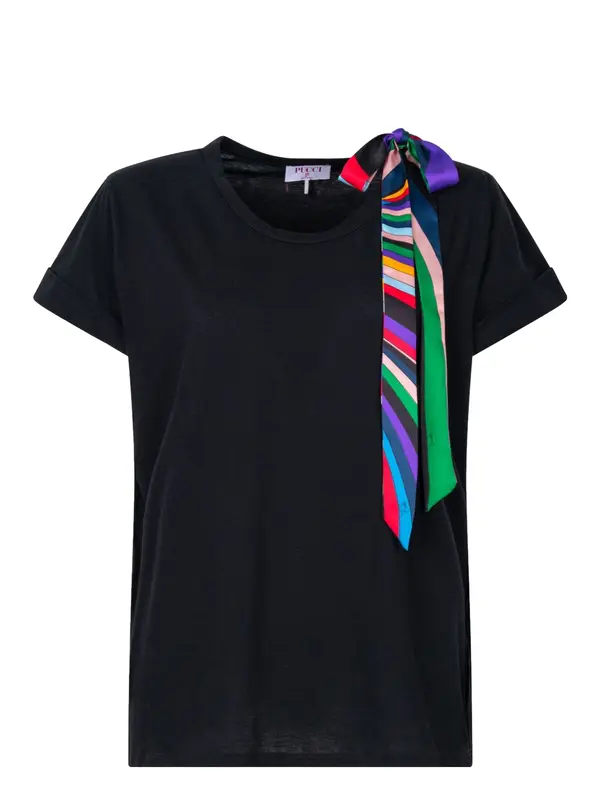 Emilio Pucci Iride-print T-shirt With Bow Detail - Black